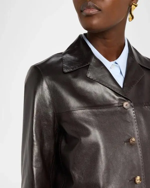 Lafayette 148 New York Button-down Nappa Leather Jacket - Truffle