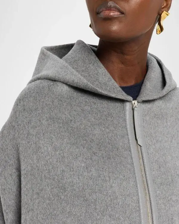 Lafayette 148 New York Fringed Double-face Cashmere Hooded Poncho - Nickel
