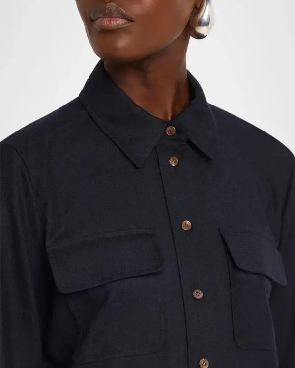Lafayette 148 New York Brushed Wool Button-front Shirt - Ink