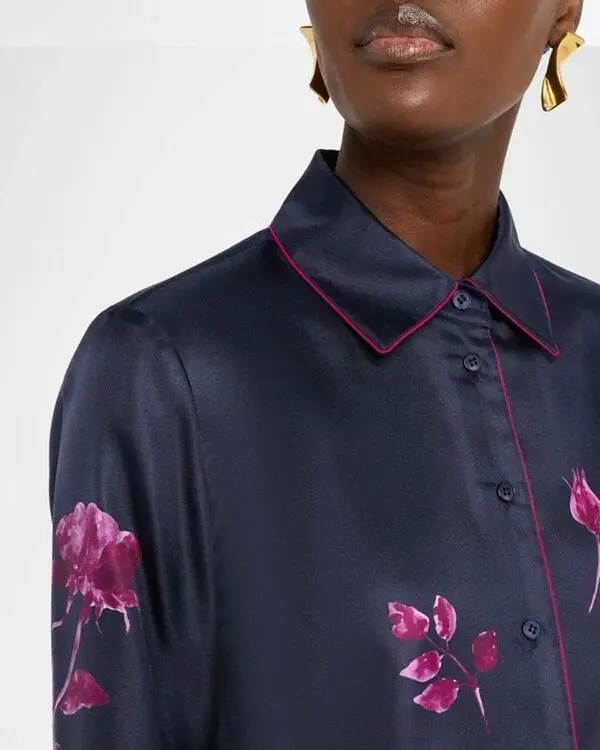 Lafayette 148 New York Floral-print Silk Twill Blouse