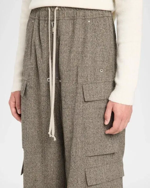 Rick Owens Apos;s Melange Wool Wide-leg Drawstring Cargo Pants