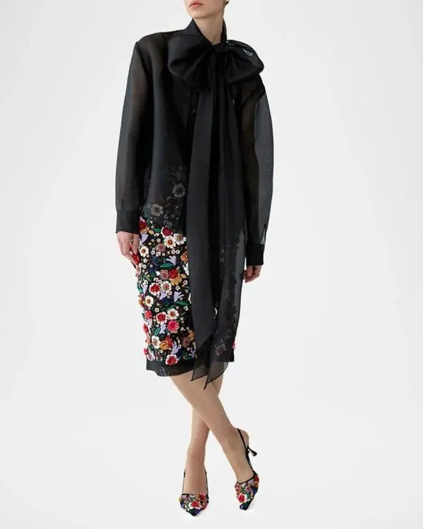 Carolina Herrera Bow Button-front Silk Shirt