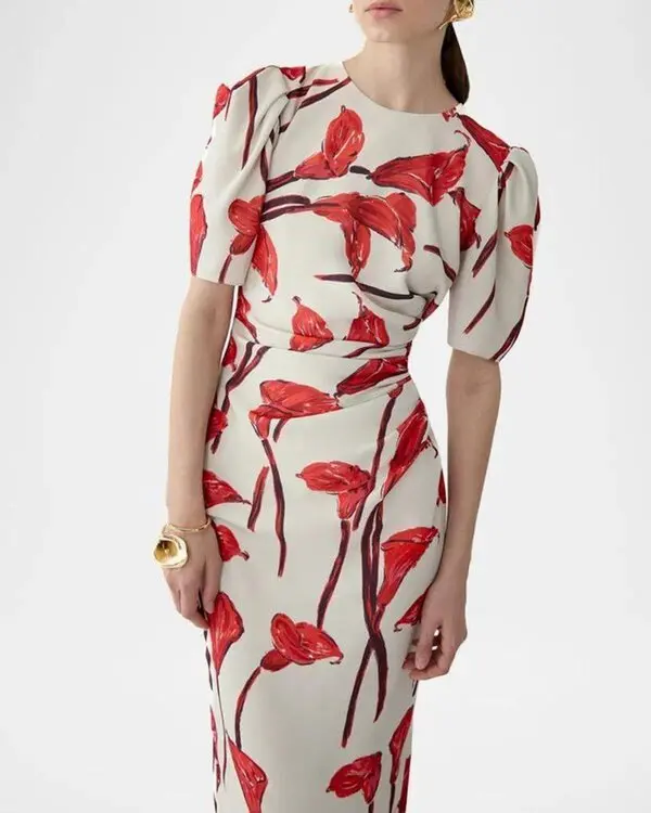 Carolina Herrera Calla Lily Ankle Length Dress - Ceramic Multi