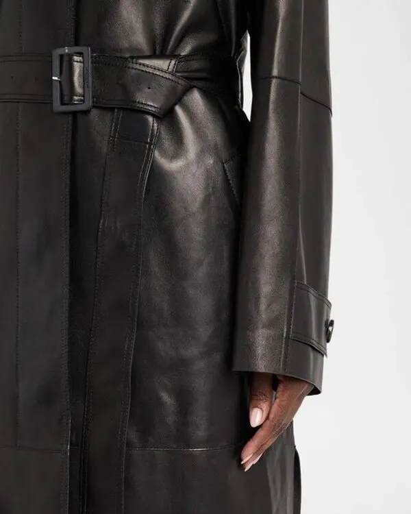 Lafayette 148 New York Oversized Belted Leather Trench Coat - Black