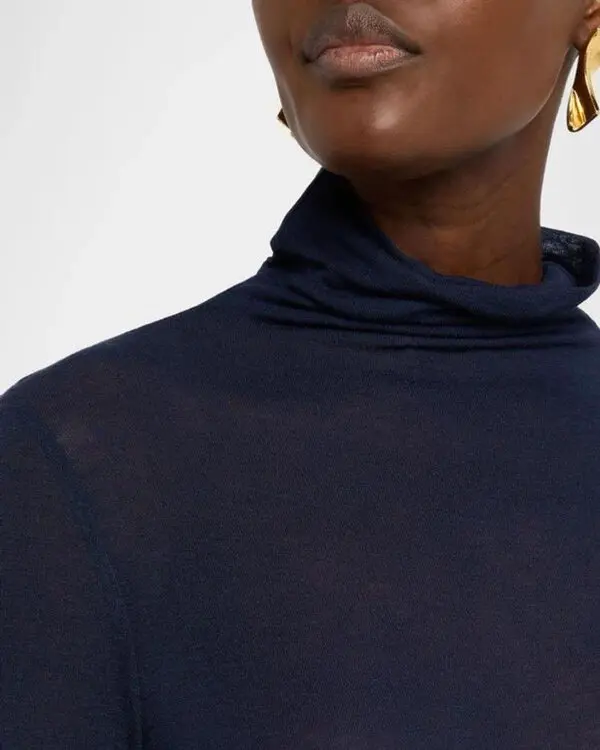 Lafayette 148 New York Elongated Viscose-cashmere Jersey Turtleneck - Ink