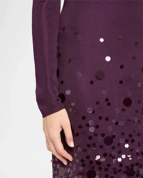 Carolina Herrera Embellished Knit Long-sleeve Midi Dress - Plum