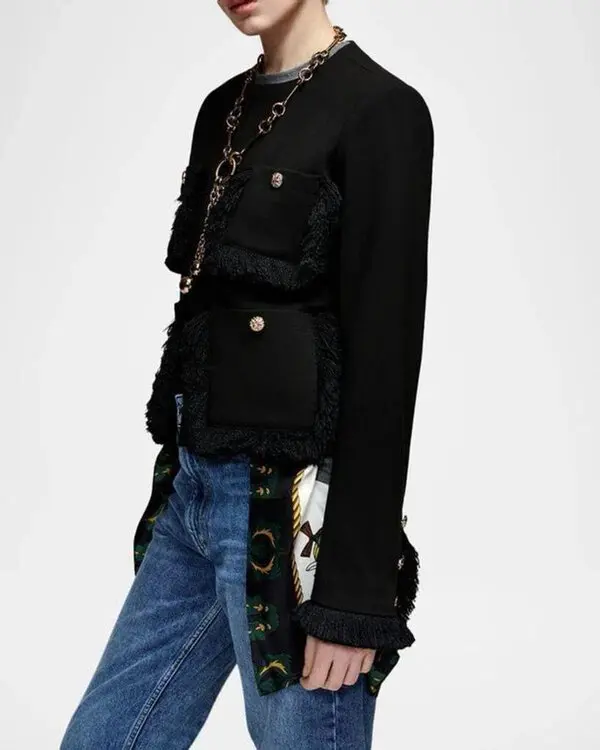 Essentiel Antwerp Kinetic Fringed Jacket - Black