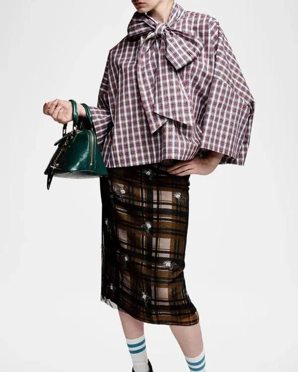 Essentiel Antwerp Kate Embellished Plaid Midi Skirt