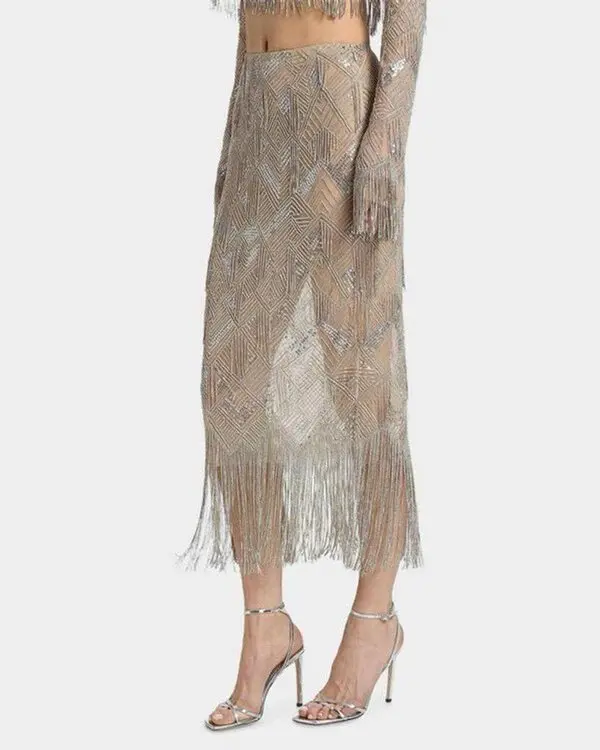 Lapointe Geometric Fringe-trim Midi Skirt