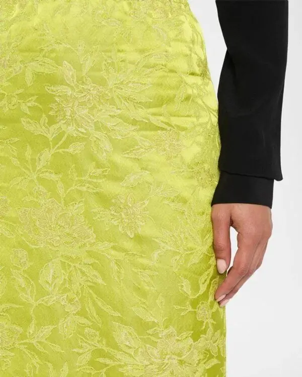 Saint Laurent Metallic Floral Brocade Slit Skirt