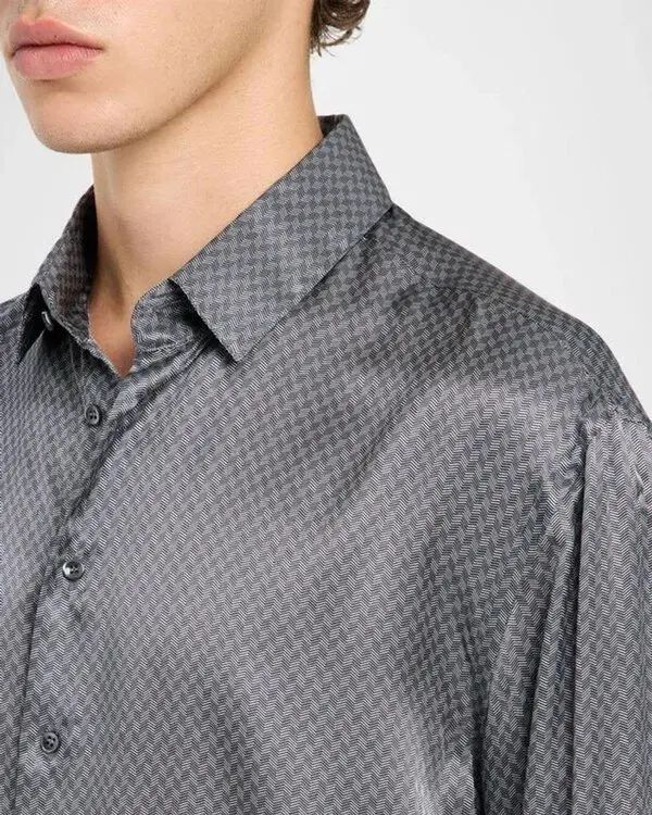 Giorgio Armani Apos;s Silk Chevron Button-front Shirt - Black