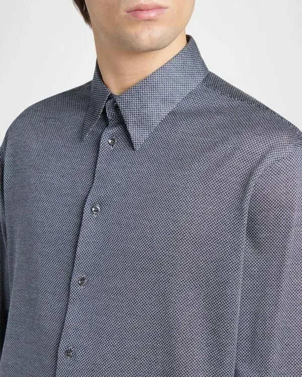 Giorgio Armani Apos;s Silk-blend Micro-chevron Button-down Shirt - Brown