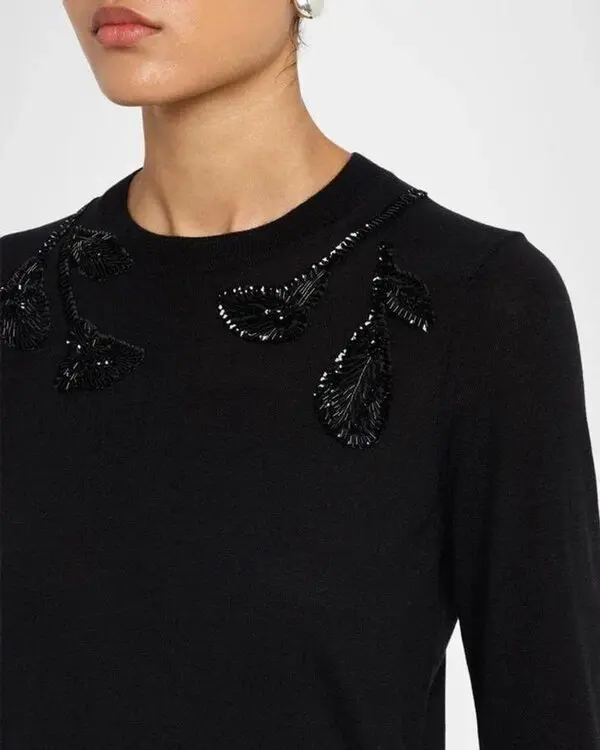 Carolina Herrera Embroidered Wool &amp; Silk-blend Long-sleeve Sweater - Black