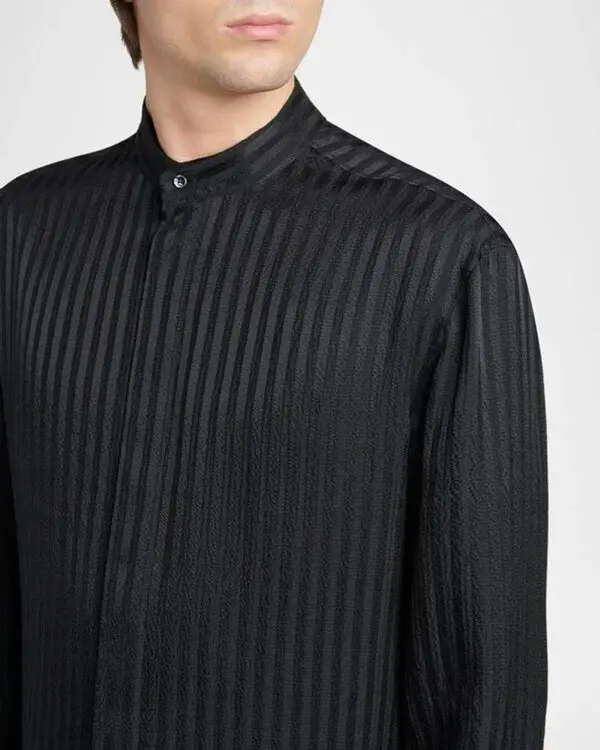 Giorgio Armani Apos;s Pinstripe Silk Blend Shirt - Nero