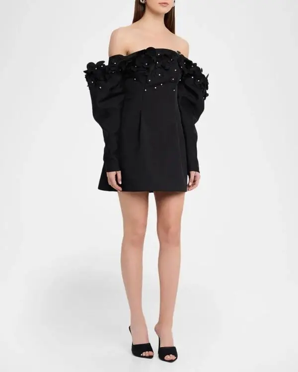 Acler Bunowen 3d-floral Off-the-shoulder Cotton-blend Mini Dress