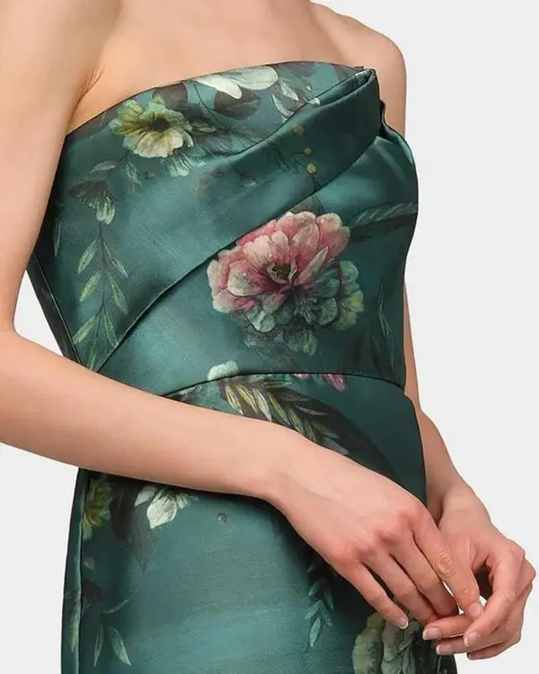 KAY UNGER Amelie Floral Satin Tea-length Dress - Lt Emerald