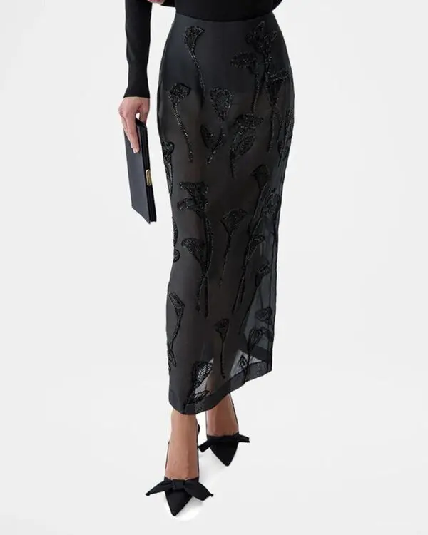 Carolina Herrera Embellished Silk Maxi Skirt