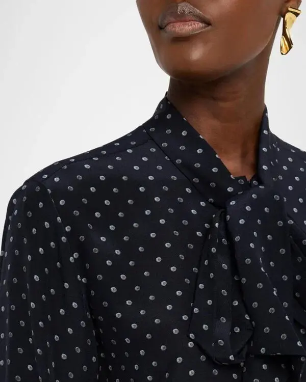 Lafayette 148 New York Polka Dot Silk Crepe De Chine Blouse - Ink Multi