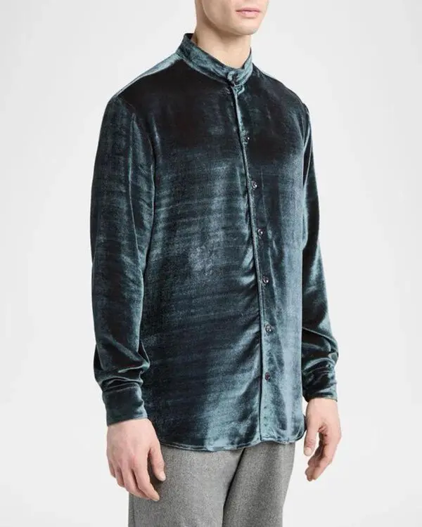 Giorgio Armani Apos;s Velvet Band Collar Button-down Shirt - Green