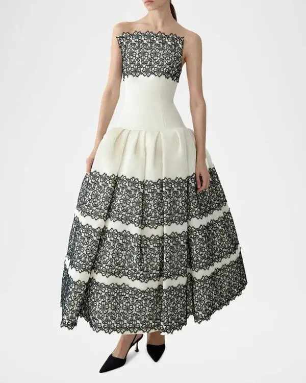 Carolina Herrera Strapless Guipure Lace Gown - Ceramic