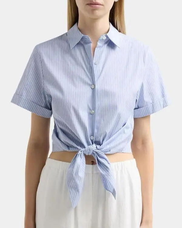 Theory Pinstripe Cotton-blend Tie Shirt - Blue Multi