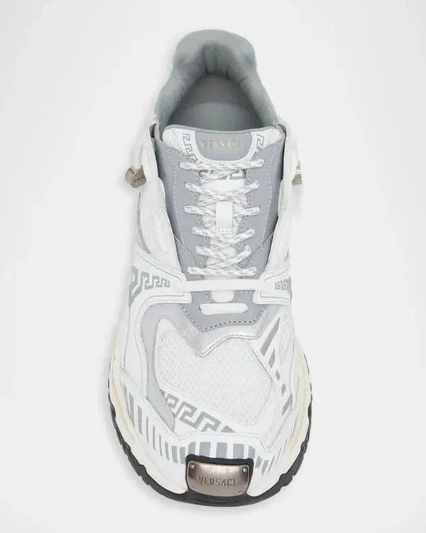 Versace Apos;s La Greca Leather & Mesh Low-top Sneakers - White Silver