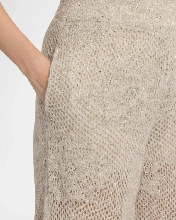 Brunello Cucinelli Floral Paillette Mohair Open-knit Wide-leg Pants - C9984