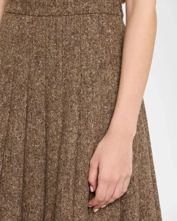 Brunello Cucinelli Donegal Wool Tweed Pleated Midi Skirt