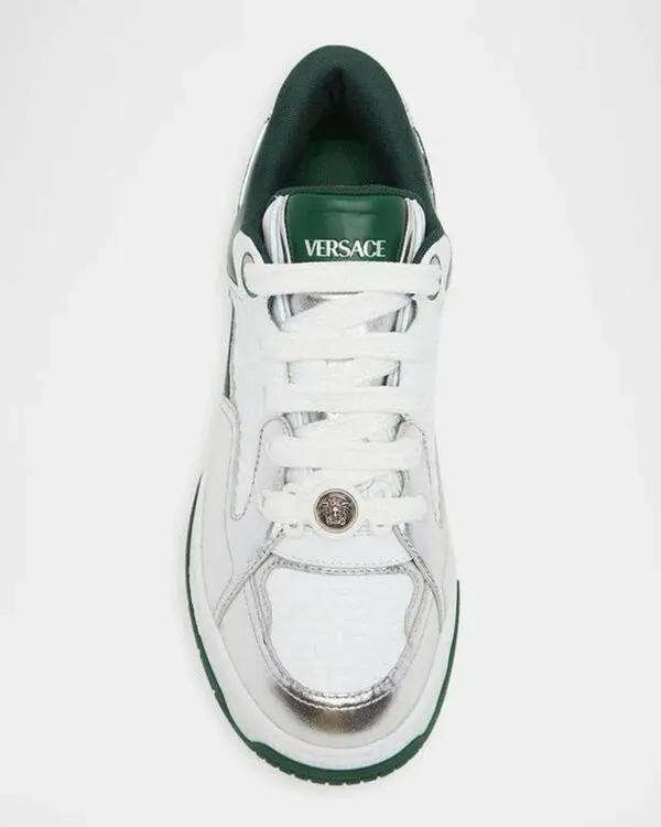 Versace Apos;s Biggie Basket Metallic Nappa Sneakers - Silverdar