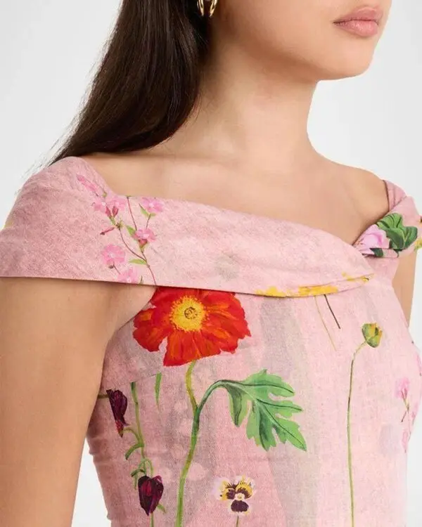 Oscar De La Renta Off-the-shoulder Mixed Botanical Cotton Midi Dress - Blush Mult
