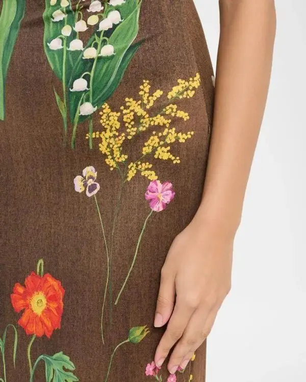 Oscar De La Renta Twisted Sleeveless Mixed Botanical Jersey Column Gown