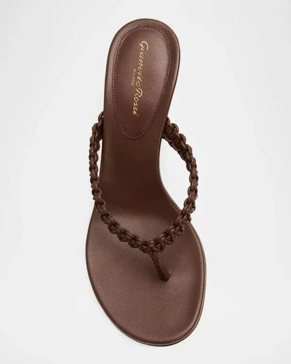 GIANVITO ROSSI 70mm Braided Leather Thongs Sandals