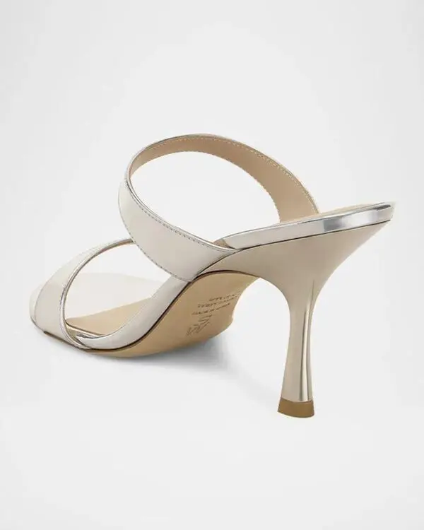 STUART WEITZMAN Nudist Metallic Leather Slide Sandals - Silver