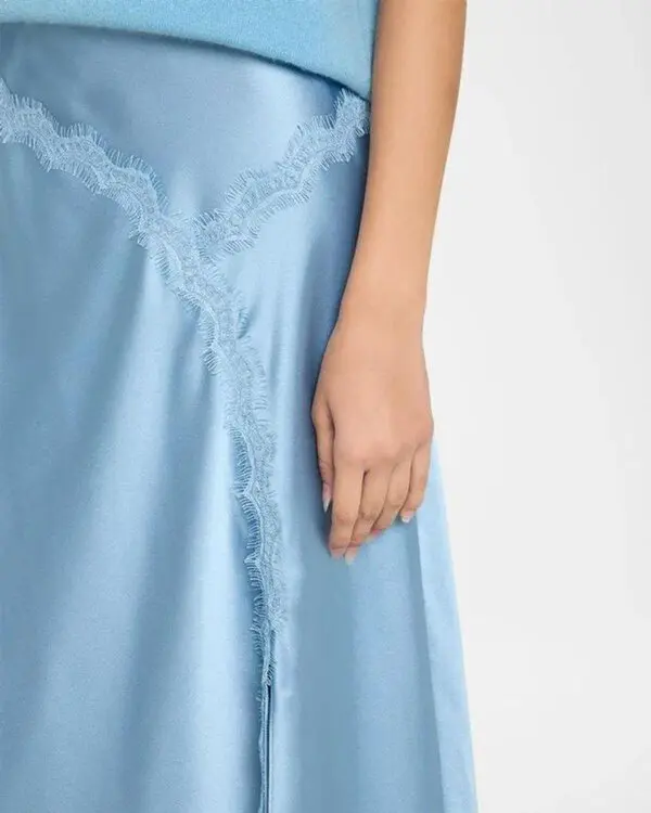 Tanya Taylor Bethany Lace-trim Satin Midi Skirt - Shadow Blu