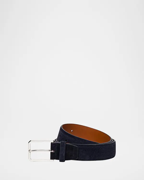 Santoni Apos;s Rectangle-buckle Hand-burnished Suede Belt