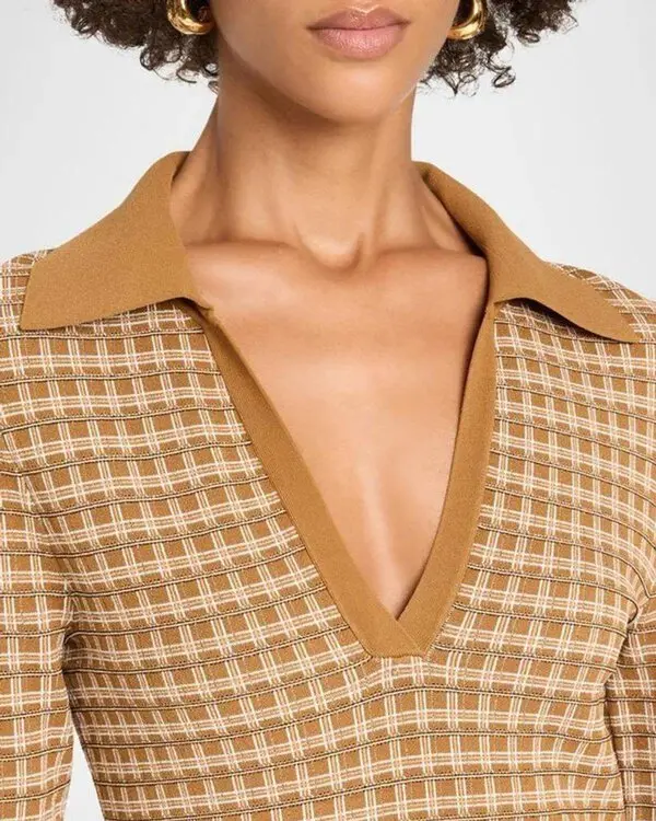Veronica Beard Celena Plaid Knit V-neck Mini Dress - Acorn Mult