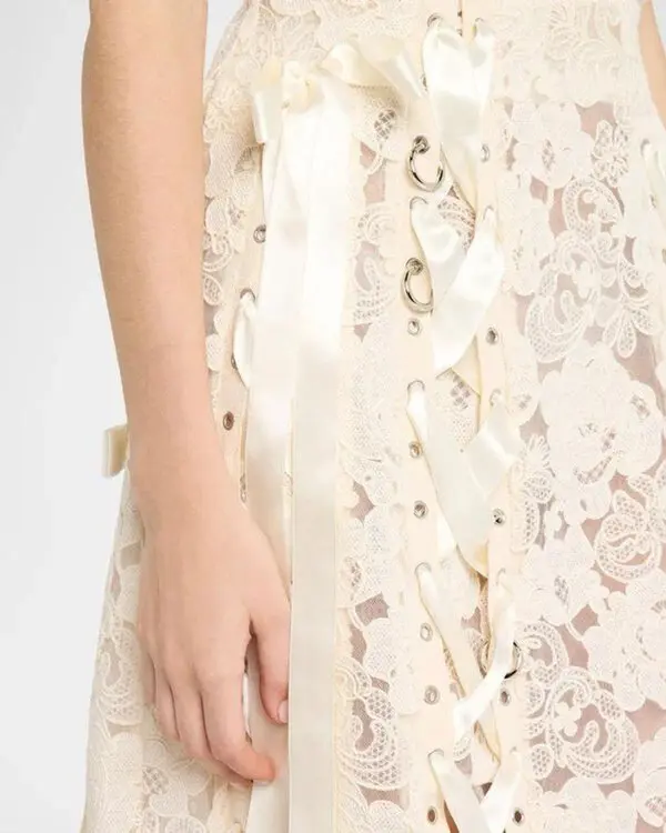 Simone Rocha Unravelling Ribbon Ring Lace Midi Skirt