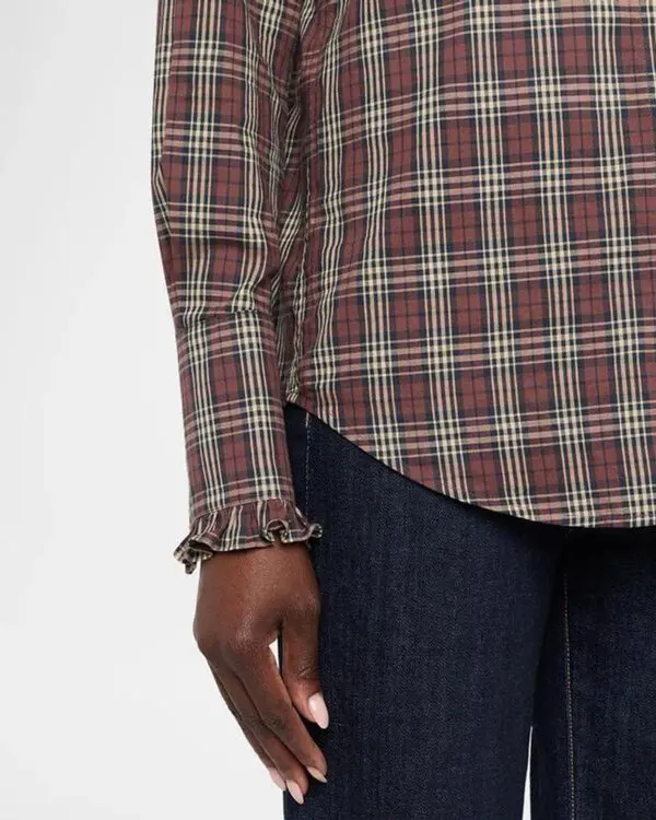 NILI LOTAN Elio Ruffle-trim Cotton Plaid Shirt