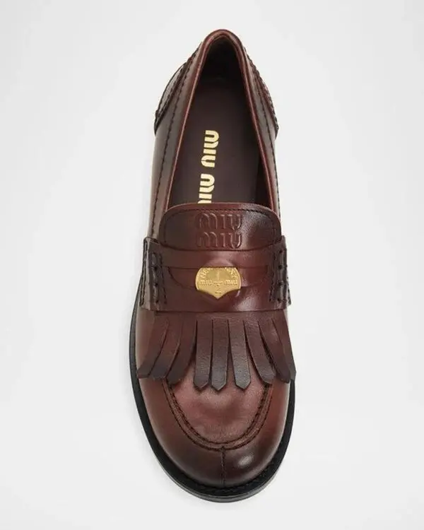 Miu Miu Fringed Leather Penny Loafers