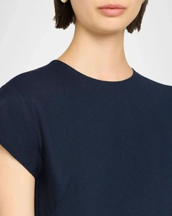 Oscar De La Renta Cap-sleeve Wool Belted Midi Dress - Navy