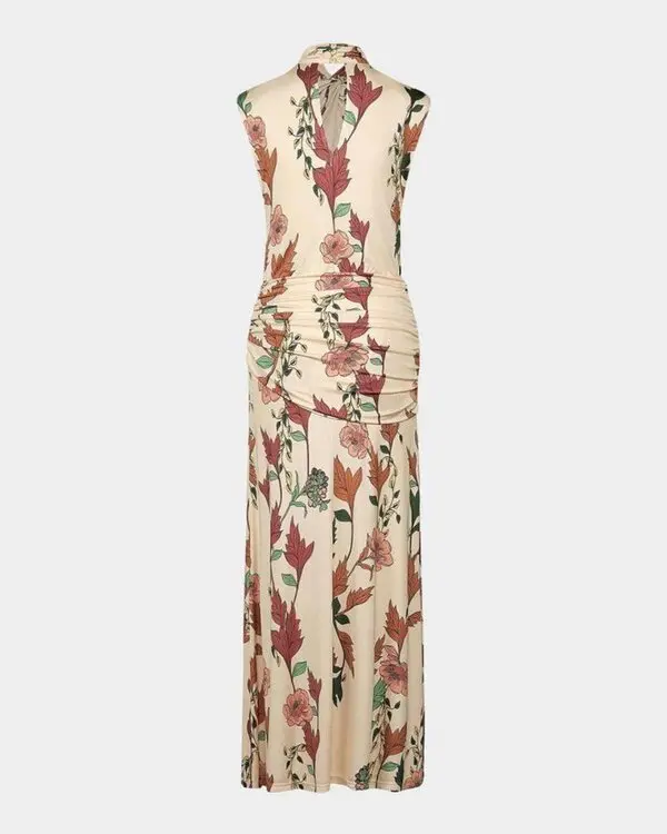 Johanna Ortiz Hibiscus Compass Crisscross Ruched Ankle Dress - Ecru Multi
