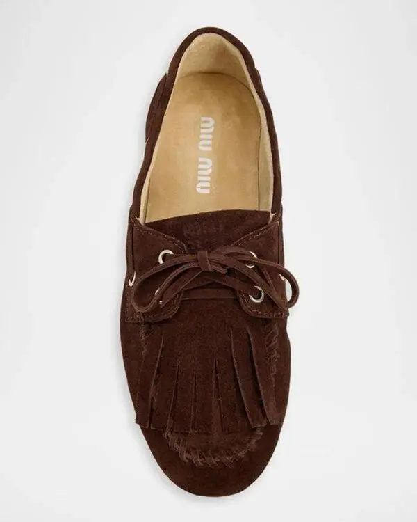Miu Miu Fringe Suede Moccasin Loafers