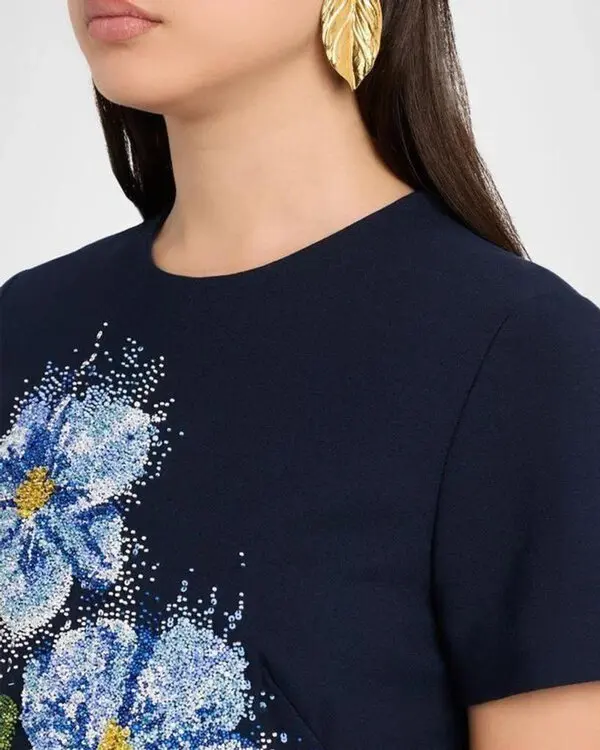 Oscar De La Renta Floral Beaded Short-sleeve A-line Gown