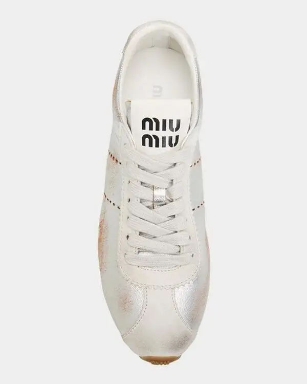 Miu Miu Metallic Leather Low-top Sneakers - Argento