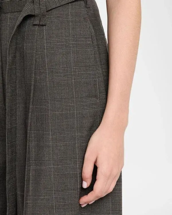 Simone Rocha Prince Of Wales Check Wool Wide-leg Crop Trousers With Belt - Peat
