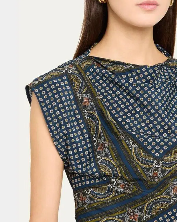 Veronica Beard Yvonne Paisley Silk-blend Asymmetric Top