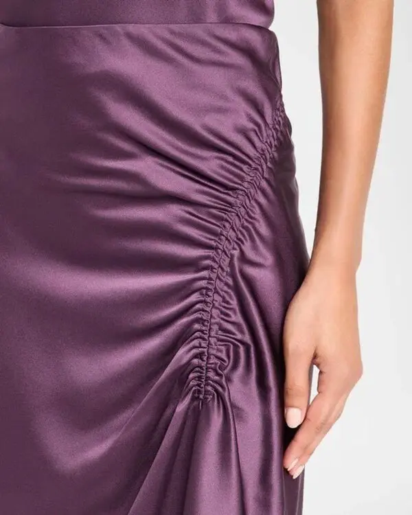 Veronica Beard Felecia Ruched Satin Skirt - Dark Eggpl