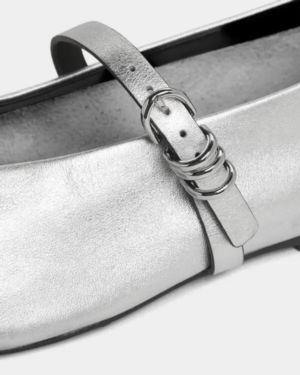 Rag & Bone Spire Metallic Leather Mary Jane Ballerina Flats - Silver