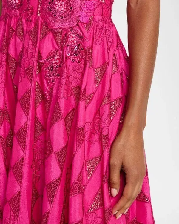 HELSI Candace Strapless Floral Lace Bustier Dress - Fuchsia