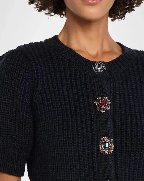 Cinq À Sept Rita Baroque Embellished Cardigan - Navy